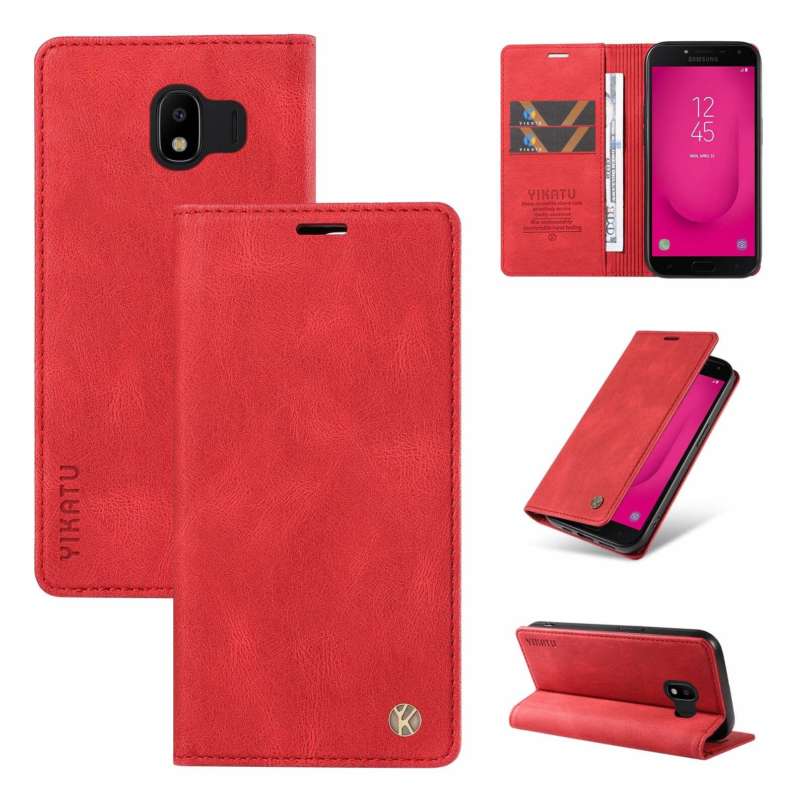 YIKATU Кожаный чехол для Samsung Galaxy J4 (J400)/ Самсунг Галакси J4 J400 с визитницей из экокожи книжка