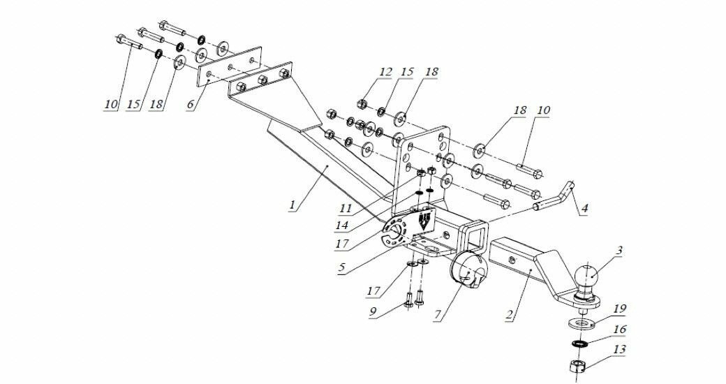 Фаркоп Бизон на УАЗ-3151 Hunter FA 0644-E (с 2003 г. в.) (паспорт и сертификат в комплекте)(без электрики)