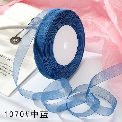 Лента органза мerylover 12-40 мм 50 ярдов Синий, In blue, 15mm organza