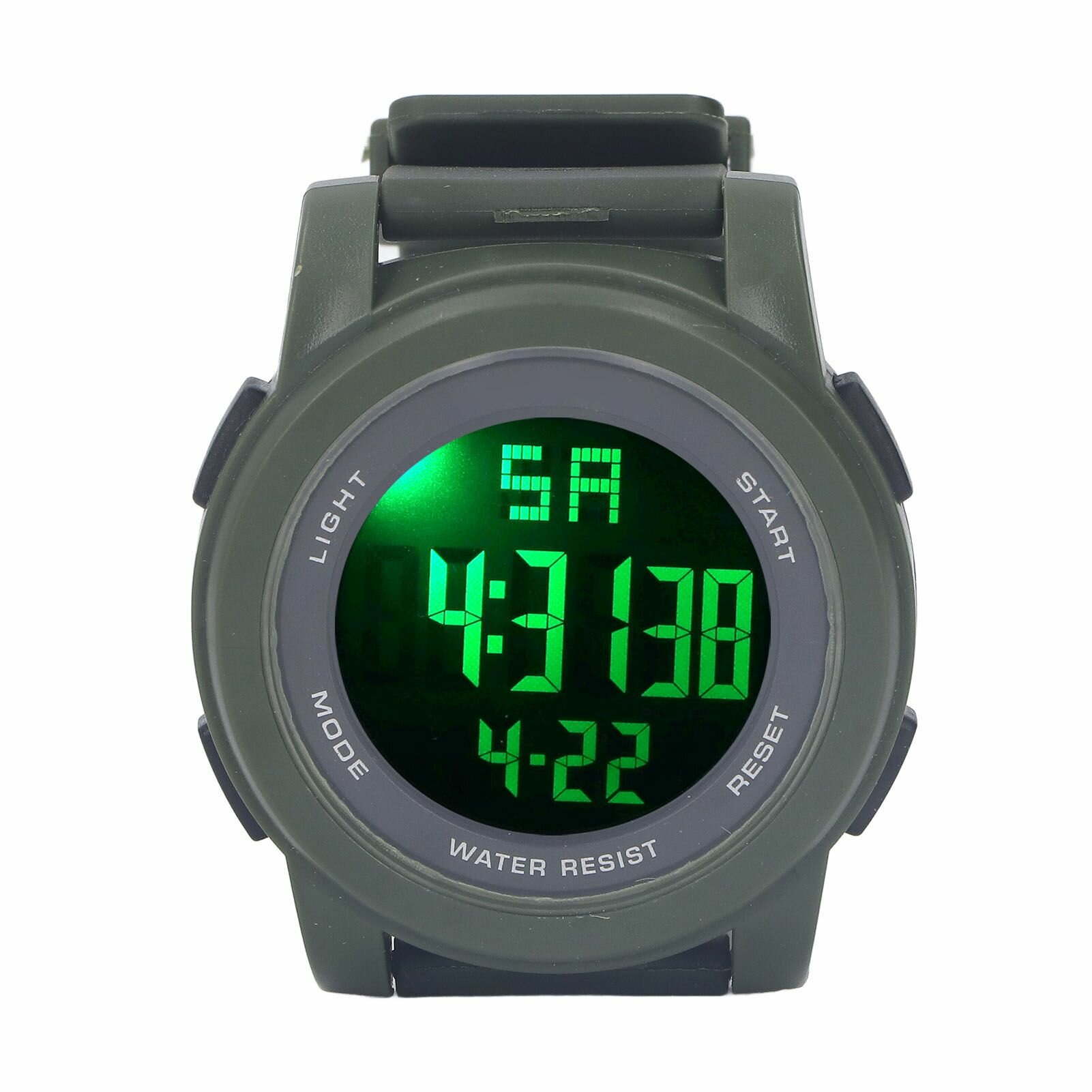 Цифровые спортивные часы, водонепроницаемые, с большим дисплеем 5 бар, светящиеся, многофункциональные, для бега, пешего туризма, плавания, зеленые