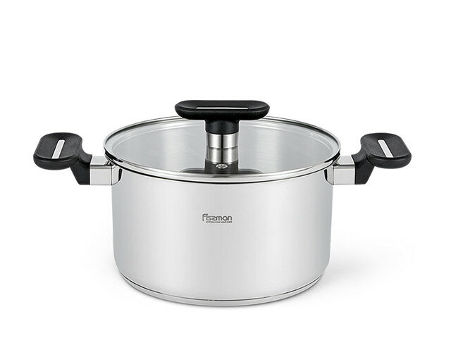 5258 FISSMAN Кастрюля MIA 3,3л; 20x11 см с крышкой (нерж. сталь) Ручки-бакелит; Крышка-стекло; Индукция; Термоаккумулирующее многослойное дно.