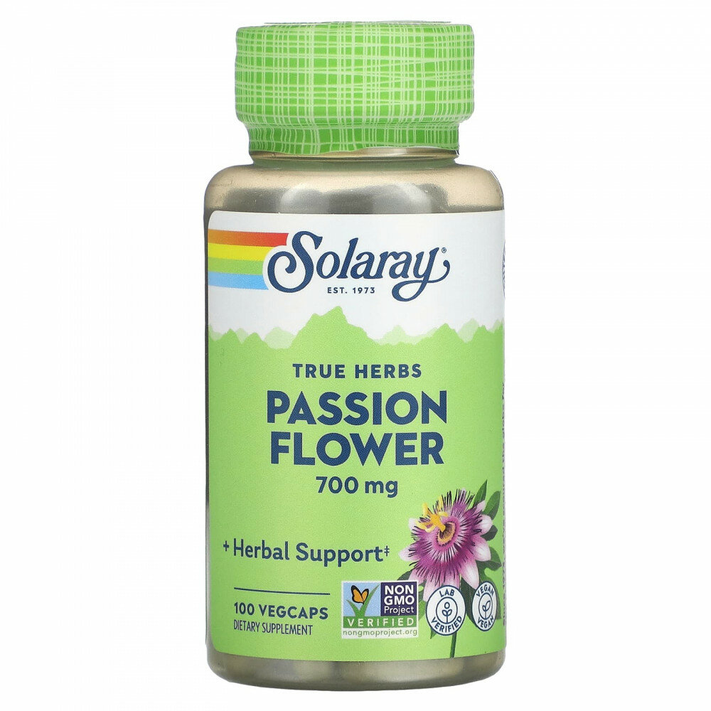 Solaray, True Herbs, пассифлора, 100 капсул VegCap (350 мг в 1 капсуле VegCap)