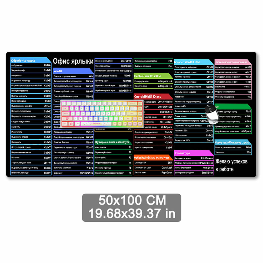 Linux Shortcuts Игровой коврик для мыши XXL Большой коврик для офисного стола 1000x500x3мм, сиреневый