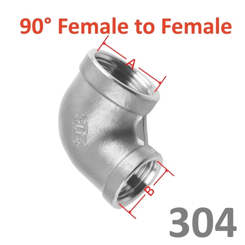 Колено угловое из нержавеющей стали 304 B 1l4 BSP, A 1l8 BSP, 90 D Female to F