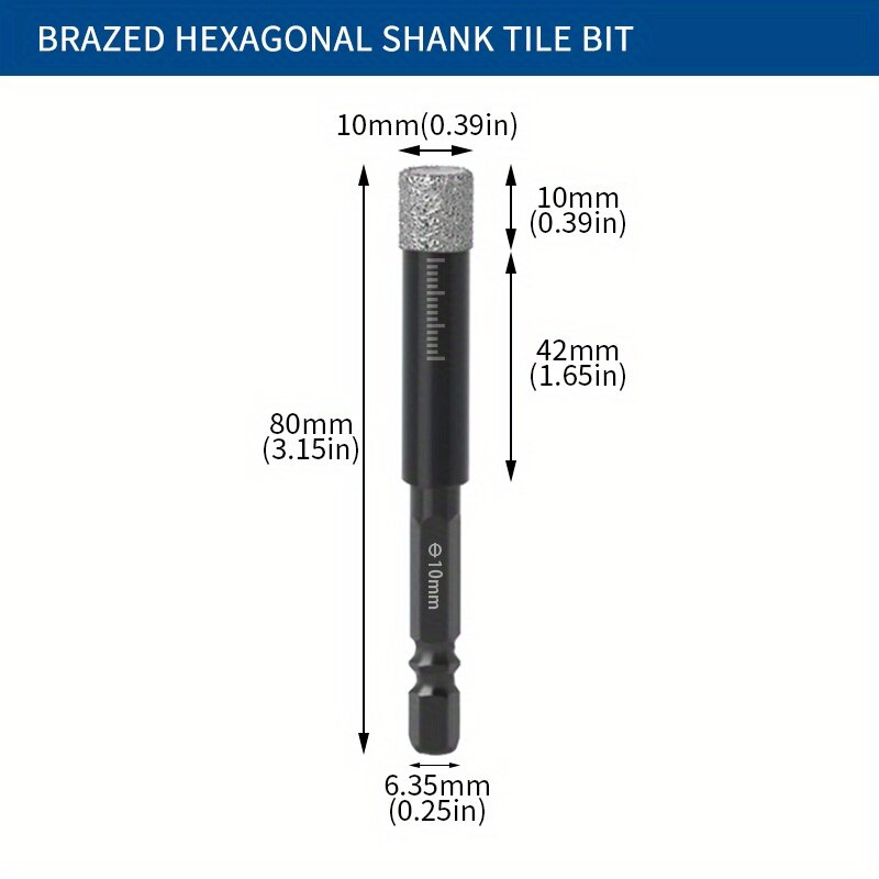 Шестиугольная ручка Черный цвет вакуумно паянные алмазные сверла для сухого сверления 10mm
