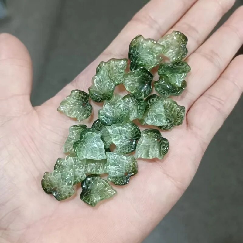 Стеклянные бусины Лэмпворк с листьями тыквы 20 шт. Изумрудный, 3