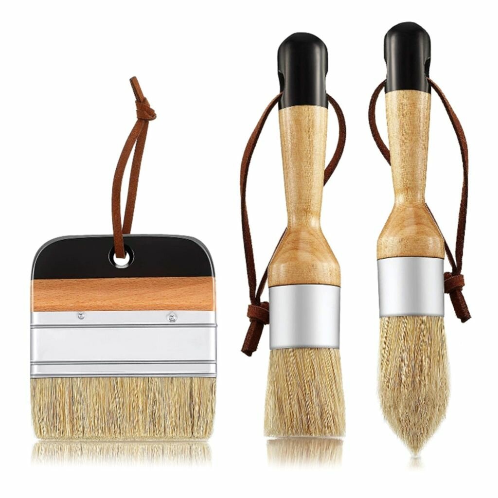 Набор из 3 круглых кистей свиной шерсти с натуральной щетиной для росписи стен, шкафов и заборов. Мягкая художественная роспись