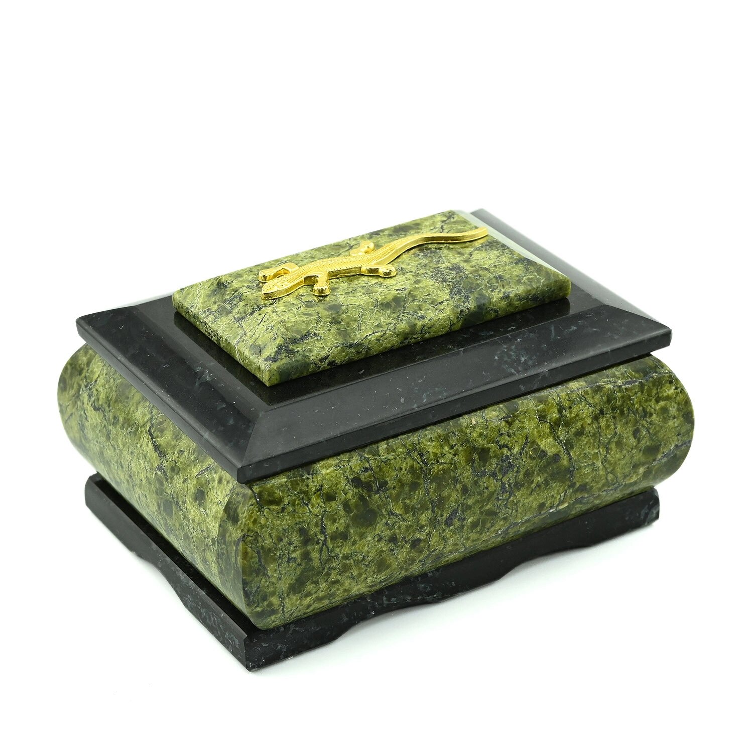 Шкатулка из змеевика большая "Ящерица" 110*80*60мм. .