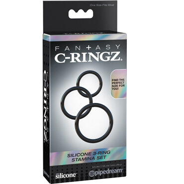 Pipedream Fantasy C-Ringz Silicone 3-Ring Stamina Set, черный Набор эрекционных колец разного диаметра