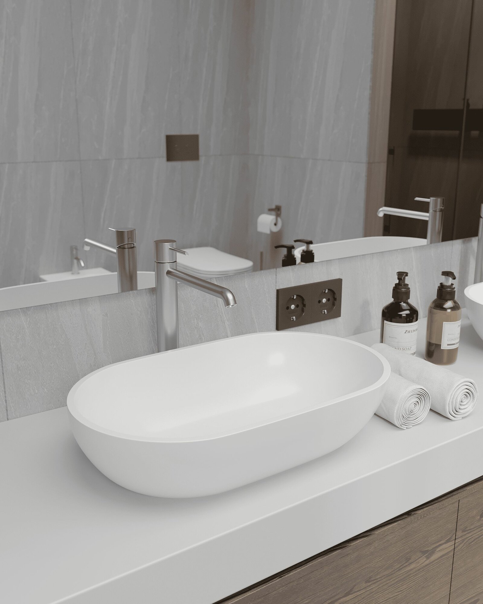 Раковина накладная для ванной из литьевого мрамора, глянцевая. Massimo Avanti MONA 550