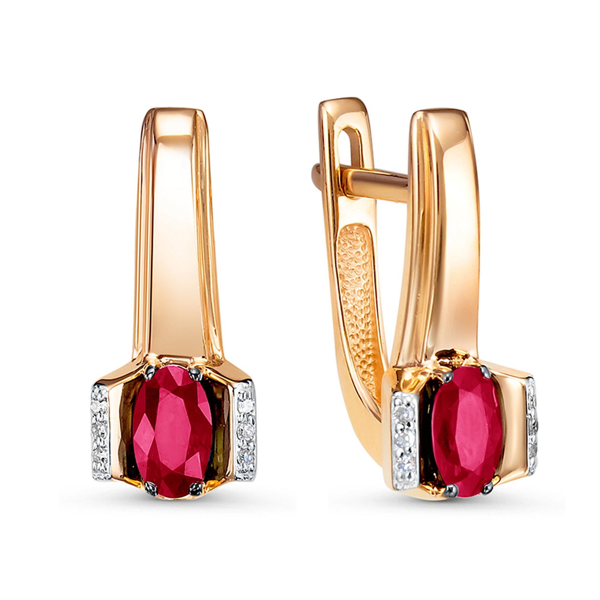 Серьги, красное золото, 585 проба, рубин, бриллиант