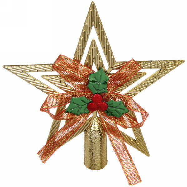 Звезда на елку Серпантин Классика с бантом 9,5 см, цвет золото