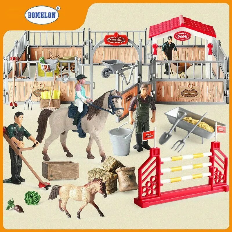 Реалистичный всадник, Жокей, Прекрасная модель конюшни для лошадей, игровой набор, фигурки животных, детские игрушки своими руками для девочек и мальчиков