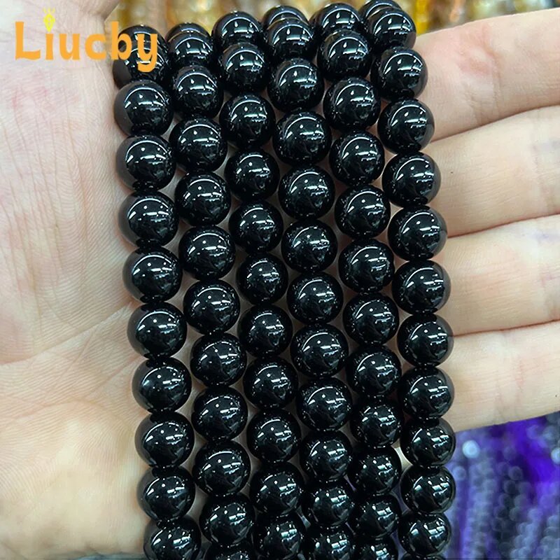 Черный натуральный камень бусины для бижутерии 15 дюймов 14mm-about 26pcs