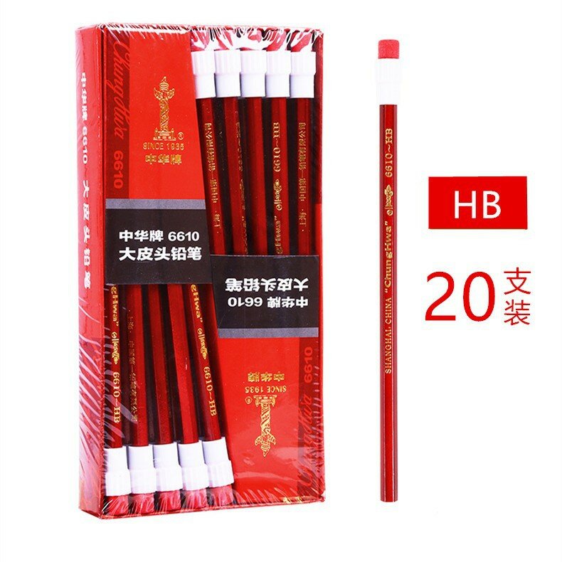Карандаш Zhonghua 6615, шестигранный, HB, красный, дерево, 20 шт