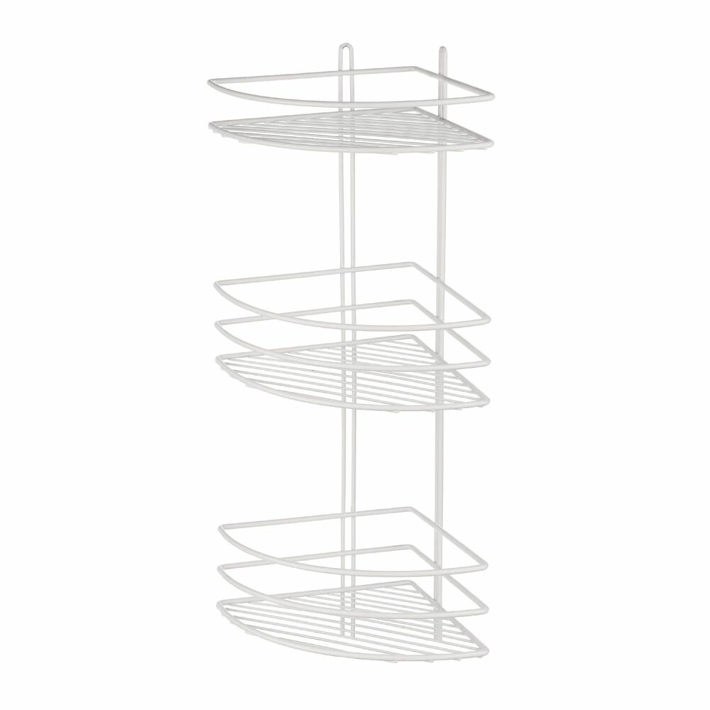 Полка сетчатая 3-ярусная угловая с крючками белая