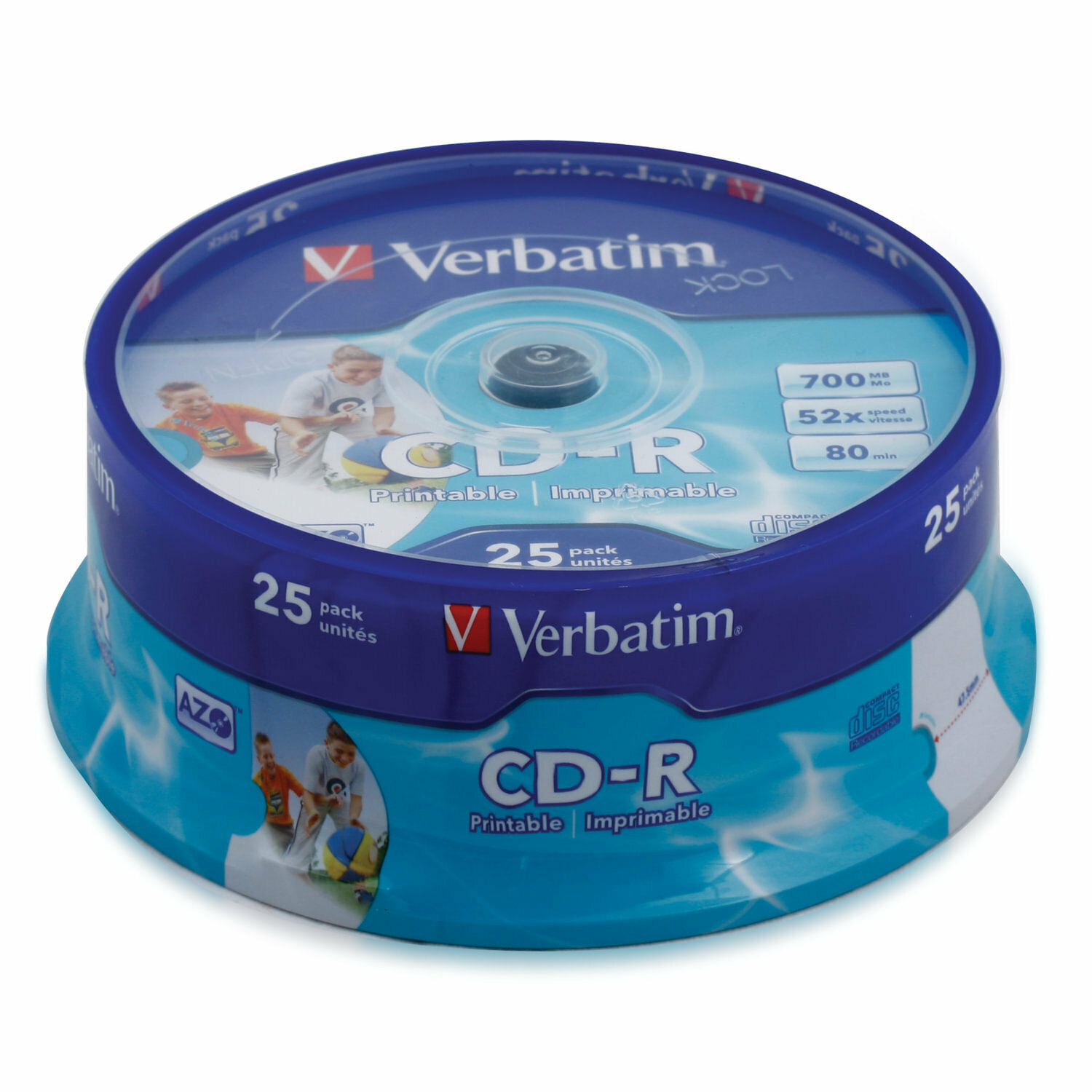 Компакт-диски Verbatim CD-R, 700 мб, 52x, Printable Cake Box, с поверхностью для печати