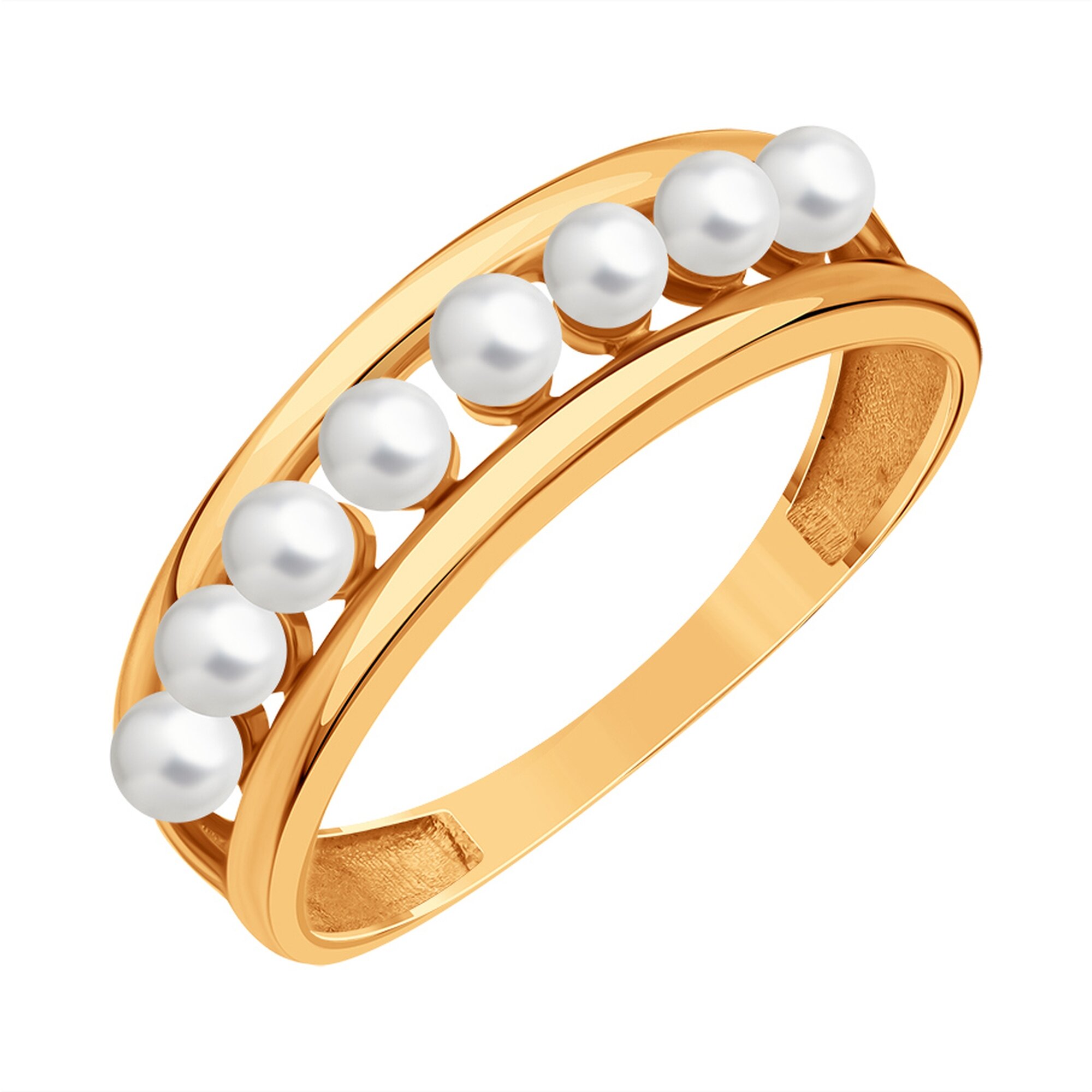 Кольцо дорожка, красное золото, 585 проба, жемчуг