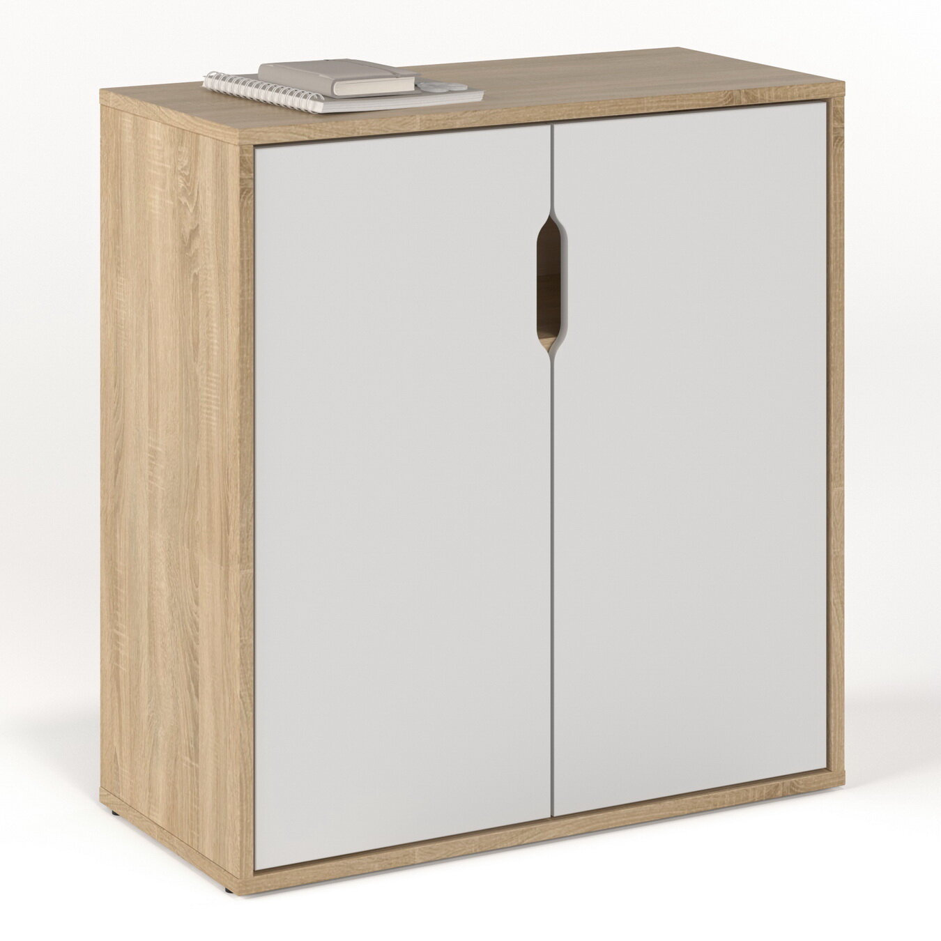 Тумба БАНГА-8 Дуб Сонома - Белый, с дверками, (ВхШхГ) 73,4х69,8х32,6 см, ЛДСП