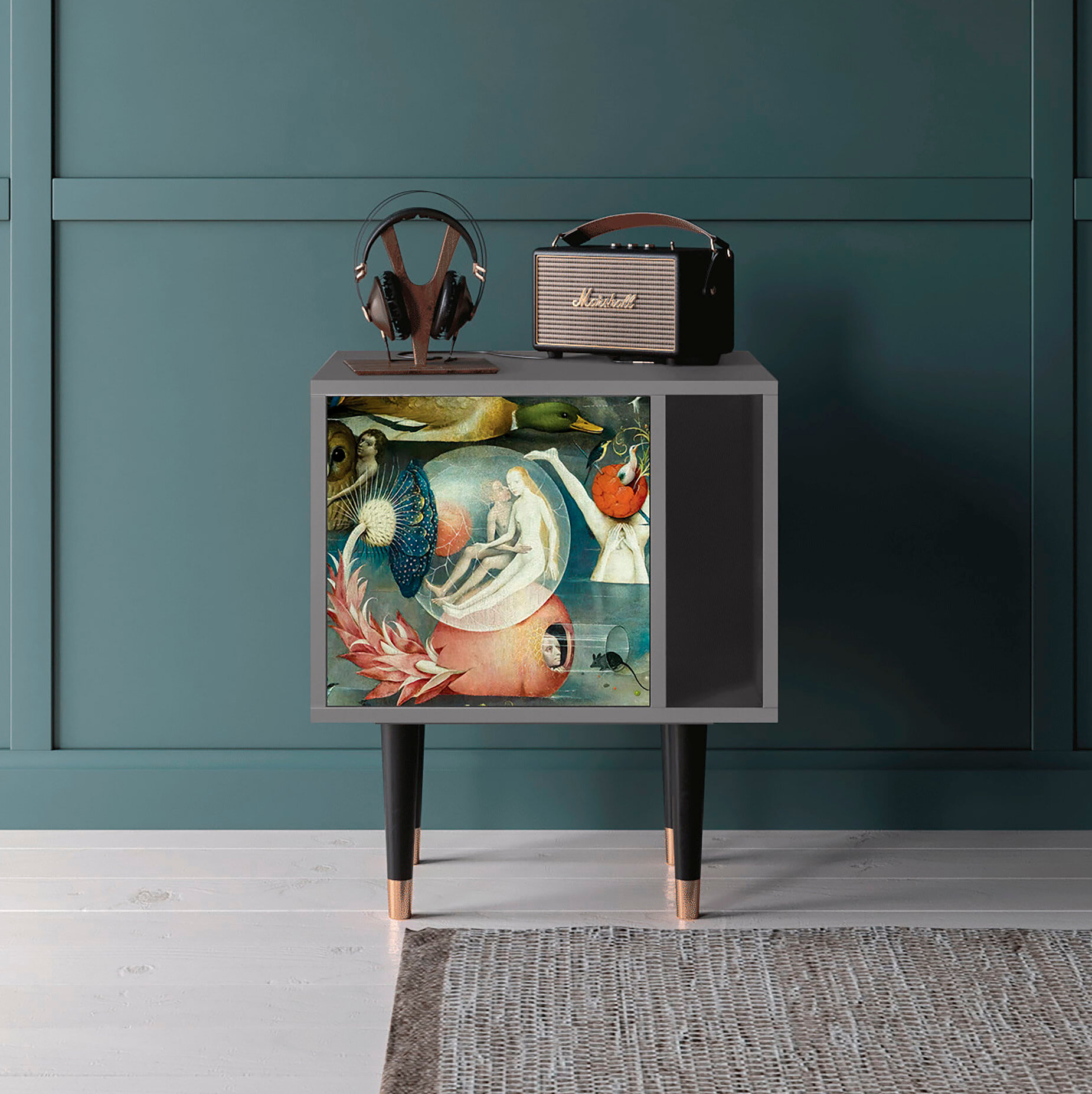 Прикроватная тумба - STORYZ - S2 The Garden Of by Hieronymus Bosch, Размер - 58 x 69 x 48 см, Цвет - Серый