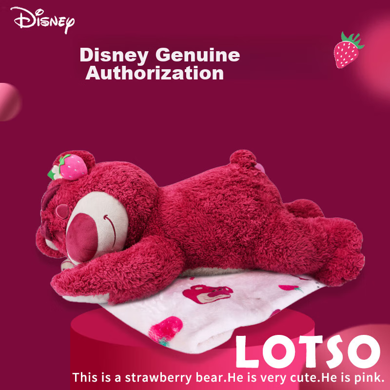 Disney Plush Doll Pillow Stuffed Animal Valentine's Day Gift, Toy Story Strawberry Bear 50cm with Blanket