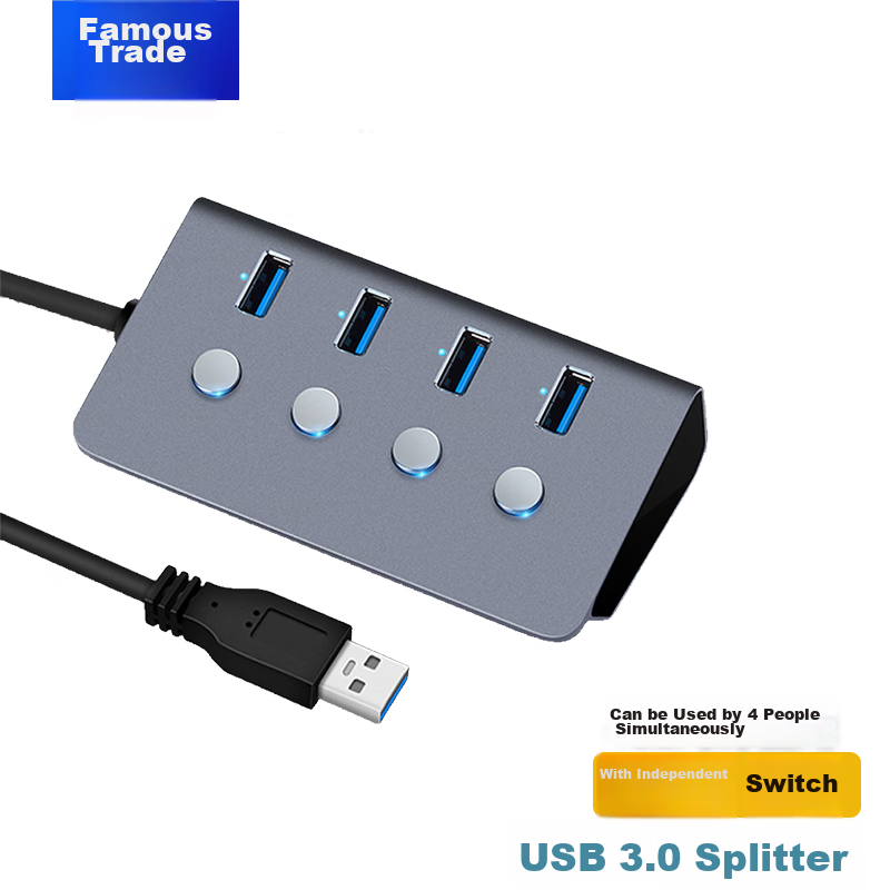 Mingmao USB 3.0 Hub with Independent Switch, High-Speed HUB Expander, USB 3.0 Extender, Suitable for Desktop And Laptop Computers, 4 Ports, 1 Meter Long, M-U040