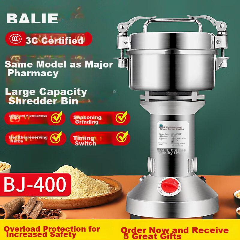 Baijie Stainless Steel Chinese Herbal Medicine Grinder, Grinder, Food Processor, Electric Powder Grinder, Grinding Machine, Chinese Herbal Medicine Grinder BJ-400