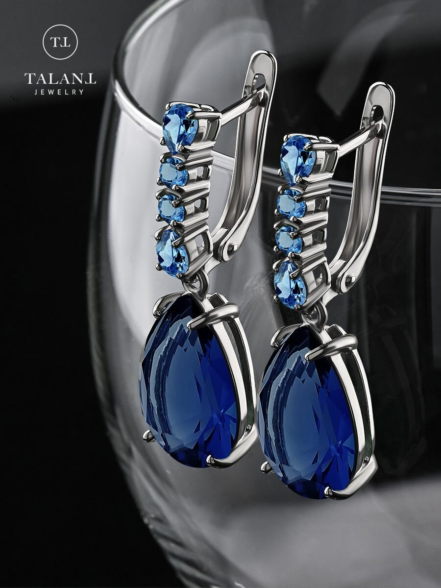 Серьги с подвесками TALANT, серебро, 925 проба, кварц синтетический, , серебристый — фото 1