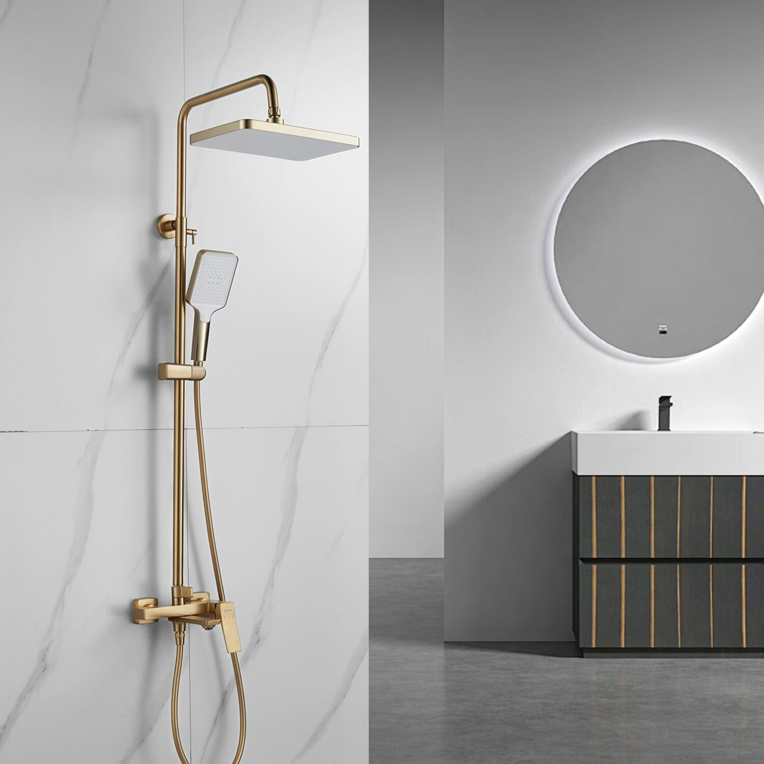 Душевая стойка со смесителем, тропическим душем и изливом Shevanik S4436