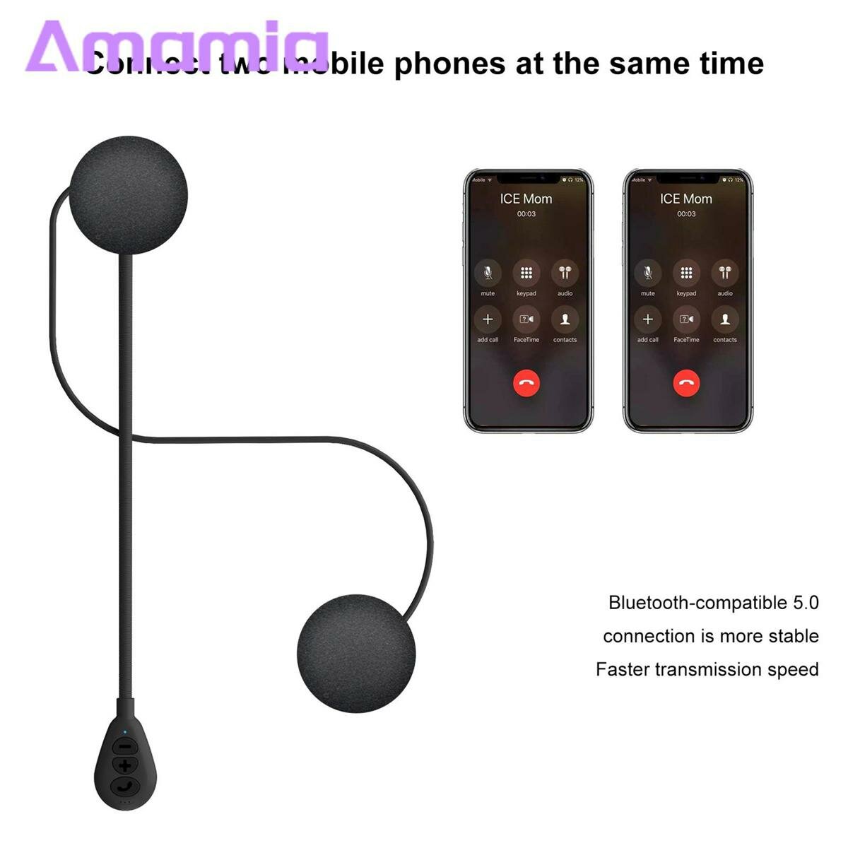 Гарнитура для мотошлема Amamia со встроенным микрофоном и низким энергопотреблением. Наушники для мотоциклетного шлема.