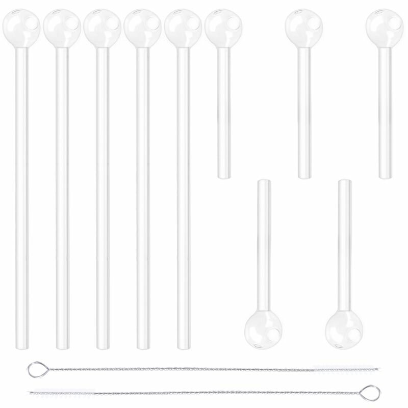 Термостойкий набор прозрачных соломинок для сока и молока с круглой головкой E-transparent (5 длинных + 5 коротких 2 соломенные щетки)