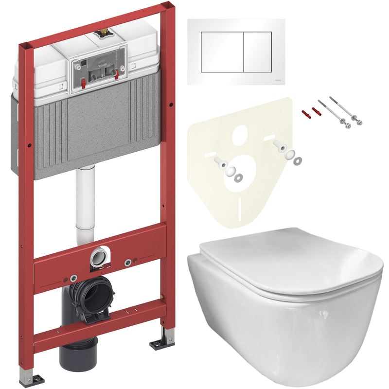 Комплект Унитаз подвесной Ceramicanova New Day CN3005 с микролифтом, безободковый + Инсталляция TECE Base 9400413 4 в 1 с кнопкой смыва