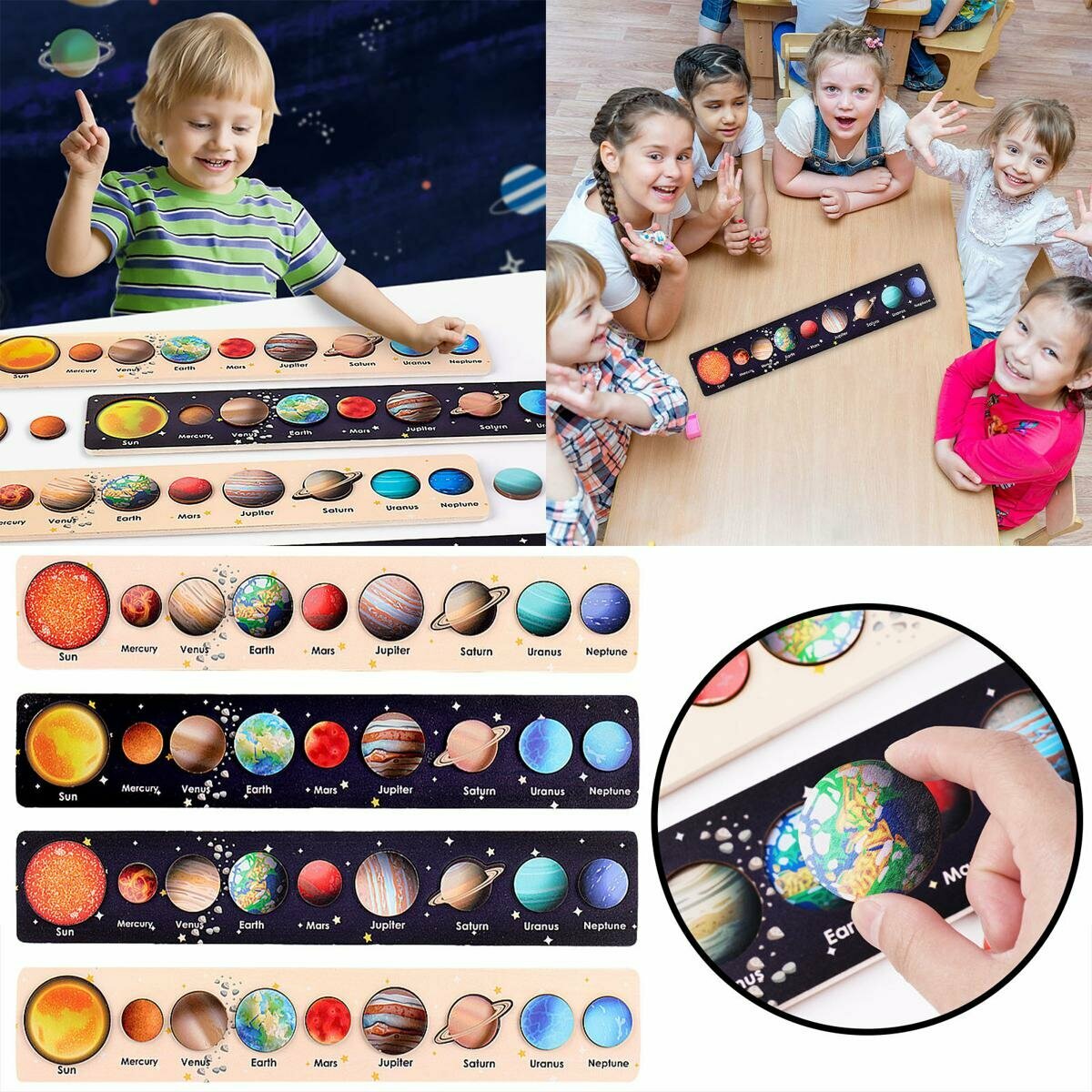 Деревянные пазлы для малышей, обновленная космическая головоломка для солнечной системы, развивающие игрушки для детей,