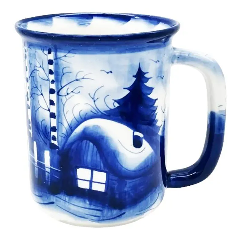 Фарфоровая кружка, "Снежный домик", Ручная работа, (Гжель)