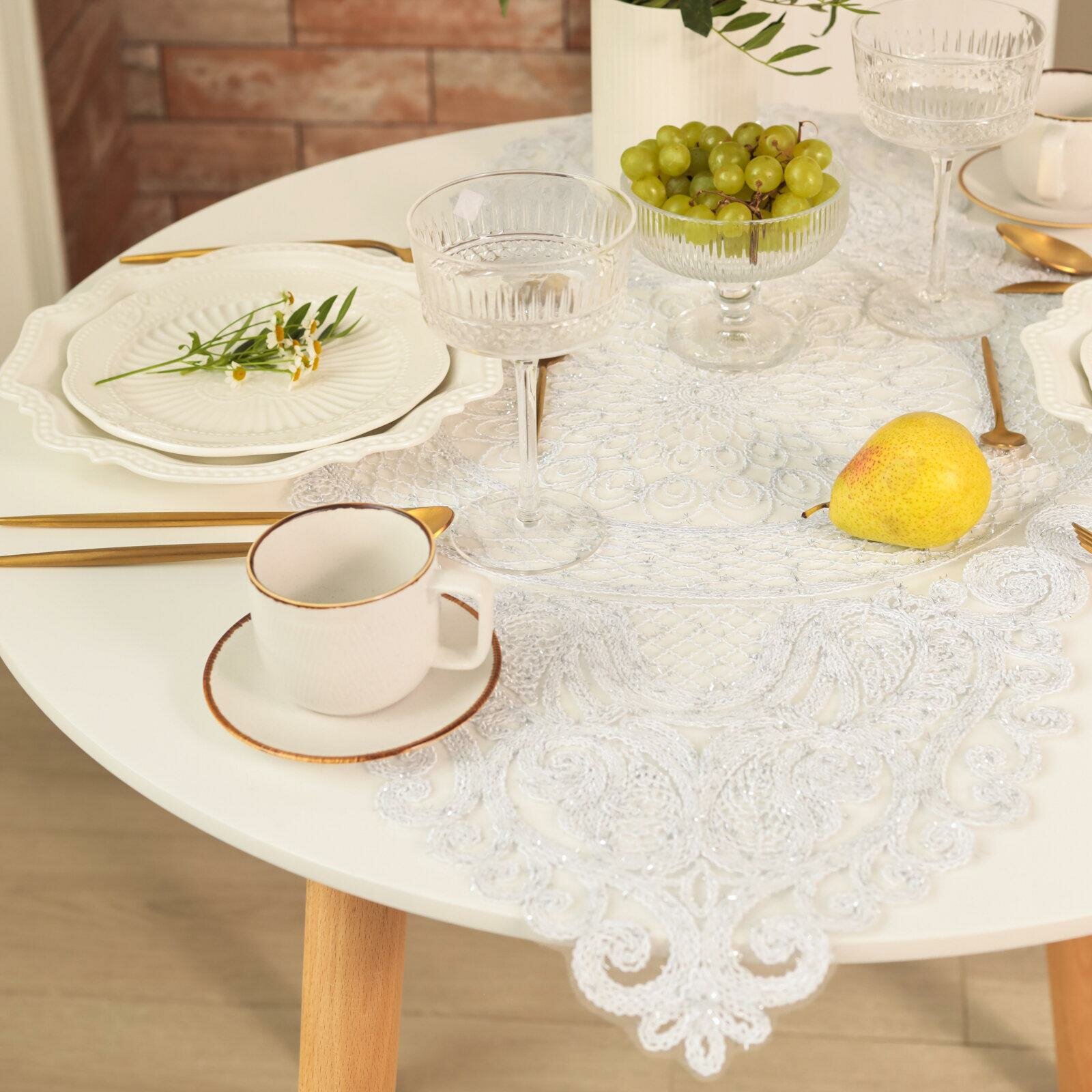 Дорожка на стол Этель ажурная, белая, 40×90 см, полиэстер 100%