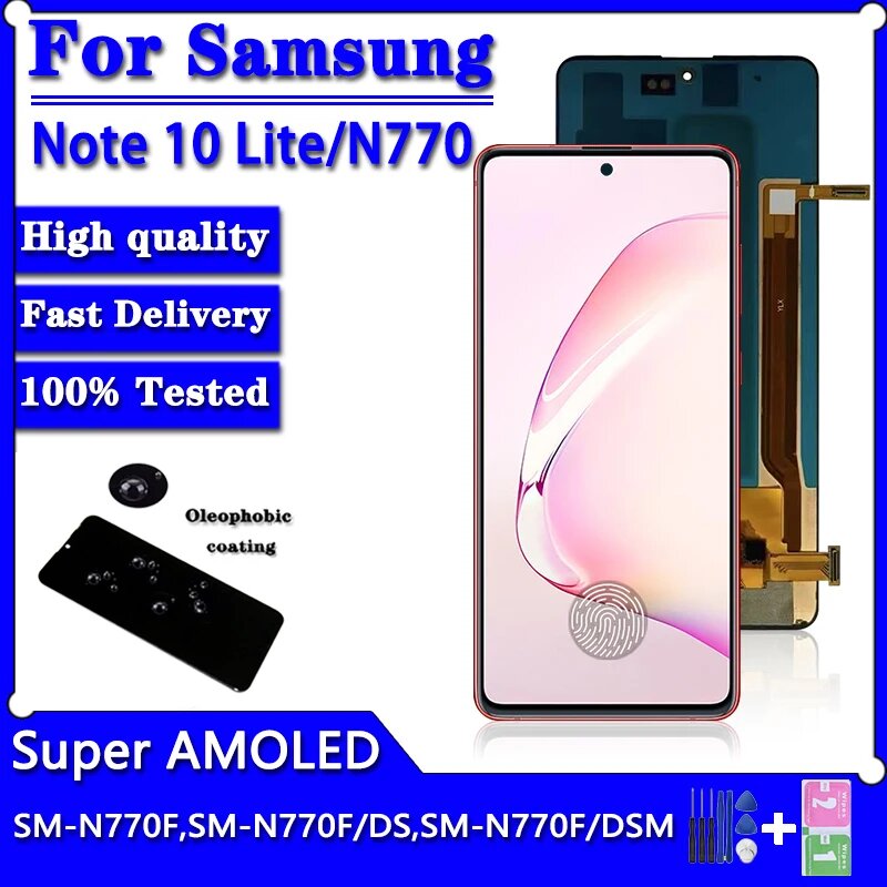 Super AMOLED для Samsung Note 10 Lite 10Lite ЖК-дисплей с цифровым преобразователем сенсорного экрана для Samsung Note 10 Lite N770F N770F/DS Дисплей AMOLED Sliver Frame