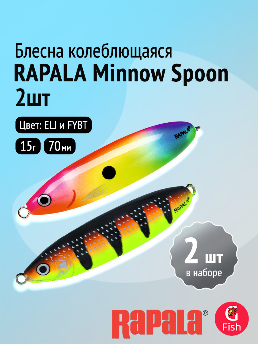 Комплект блесен колеблющихся: 2 штуки Rapala Minnow Spoon, цвета ELJ, FYBT