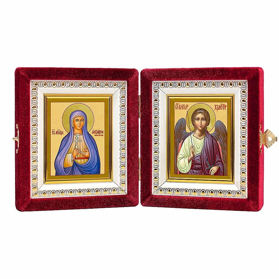 Складень именной "Мученица Александра Амисийская (Понтийская) - Ангел Хранитель", размер ликов 6*7,5 см