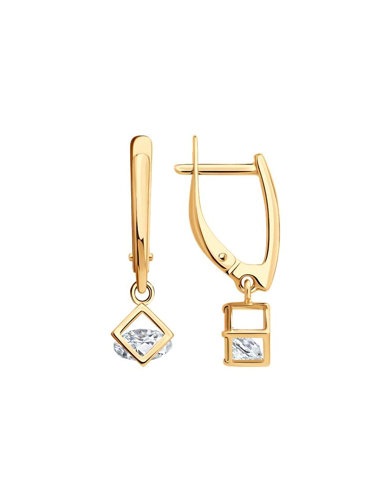 Серьги пусеты, серебро, 925 проба, золочение, фианит