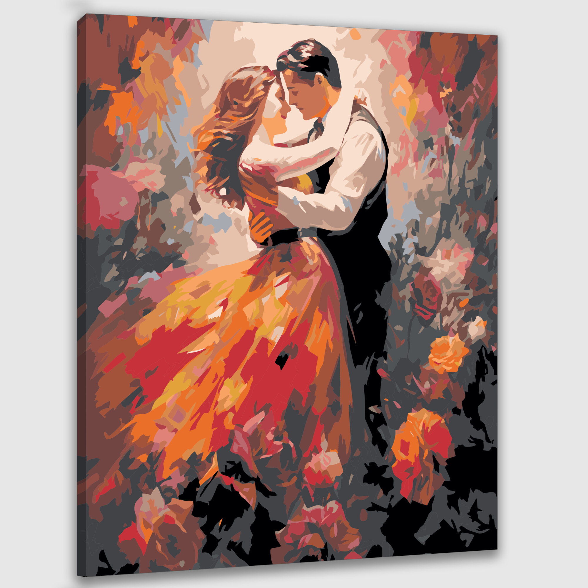 Картина по номерам 40x50 см, картина маслом, любовь, пара, объятия, букет цветов, танец страсти, привязанность