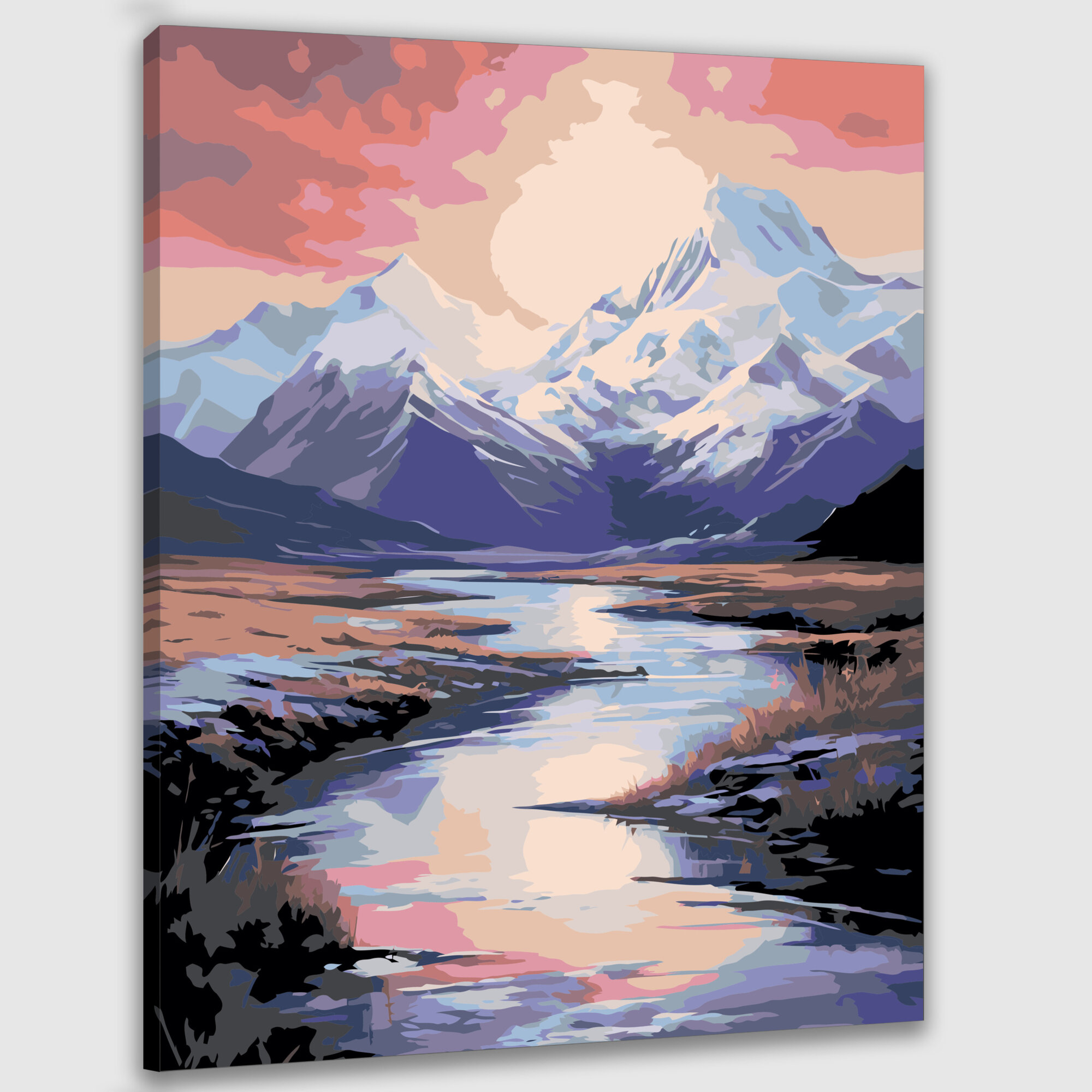 Картина по номерам 40x50 см, горы, заснеженные вершины, спокойствие, акриловая картина, холодные голубые тона