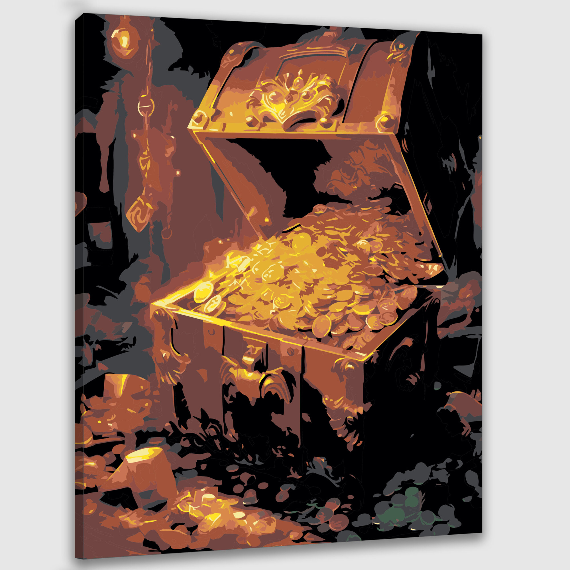 Картина по номерам 40x50 см, картина, цифровая, спрятанный сундук, сокровища, золотые монеты, драгоценные камни