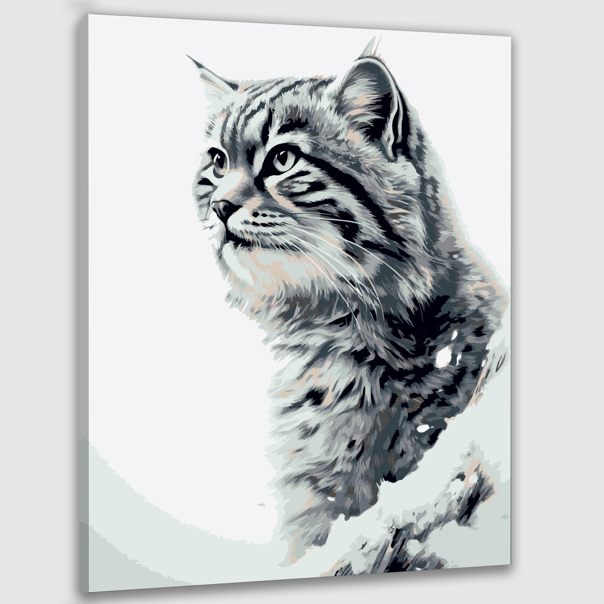 Картина по номерам 40x50 см, манул, уголь, рисунок, зимняя среда, свет и тени, растушевка, текстура меха, взгляд кошки