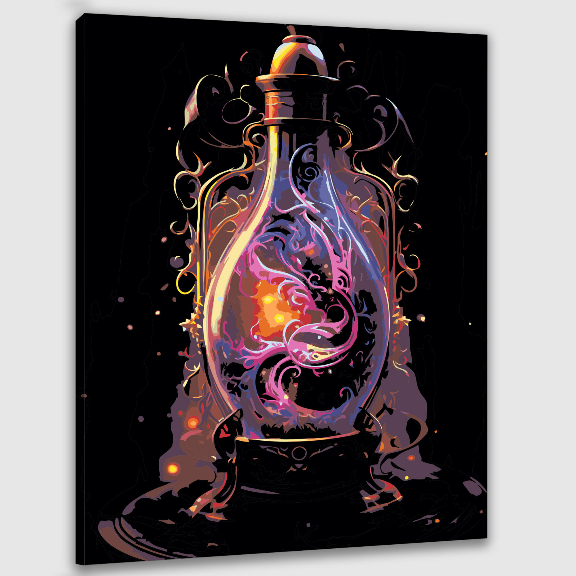 Картина по номерам 40x50 см, цифровое искусство, "Вино магии", мистическая бутылка, воздух, завитки светящейся энерги