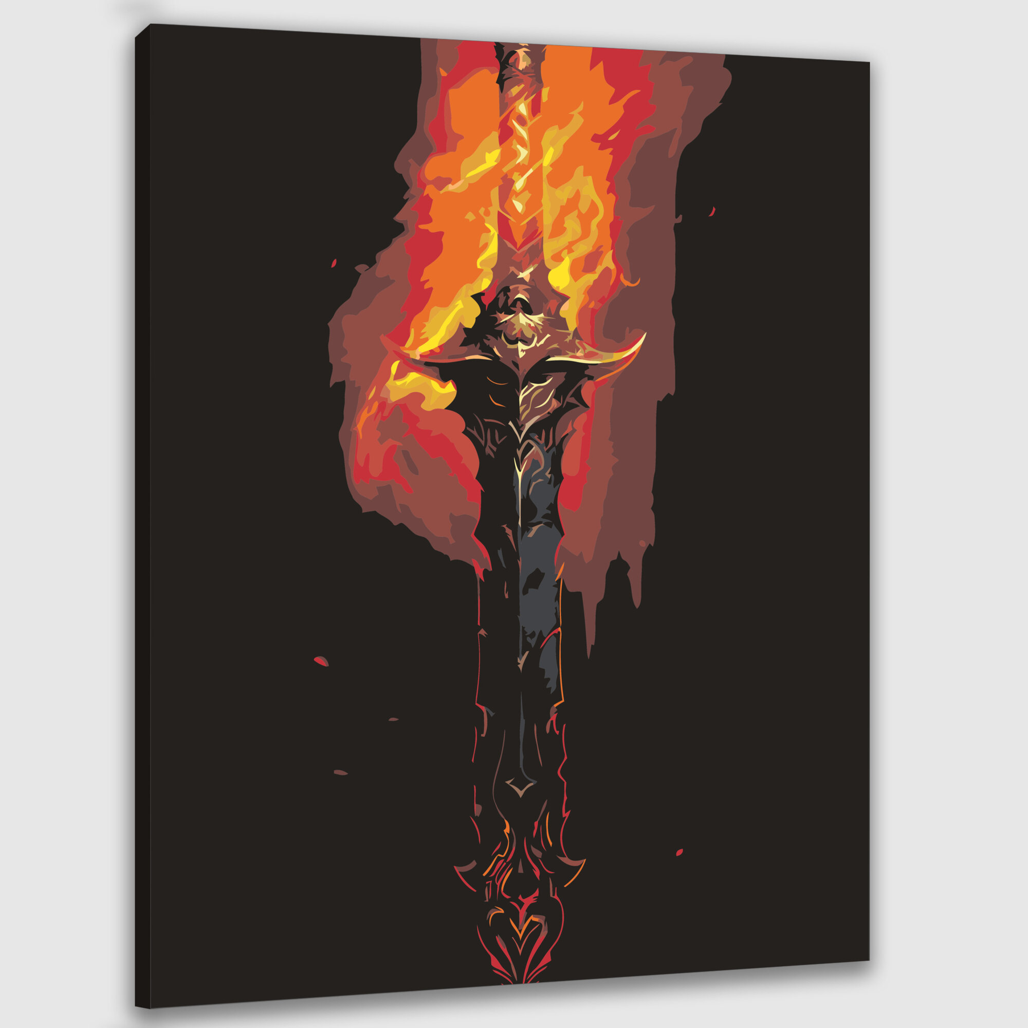 Картина по номерам 40x50 см, пылающий меч, оранжевые оттенки, красные оттенки, лезвие, обжигающий жар, мощь