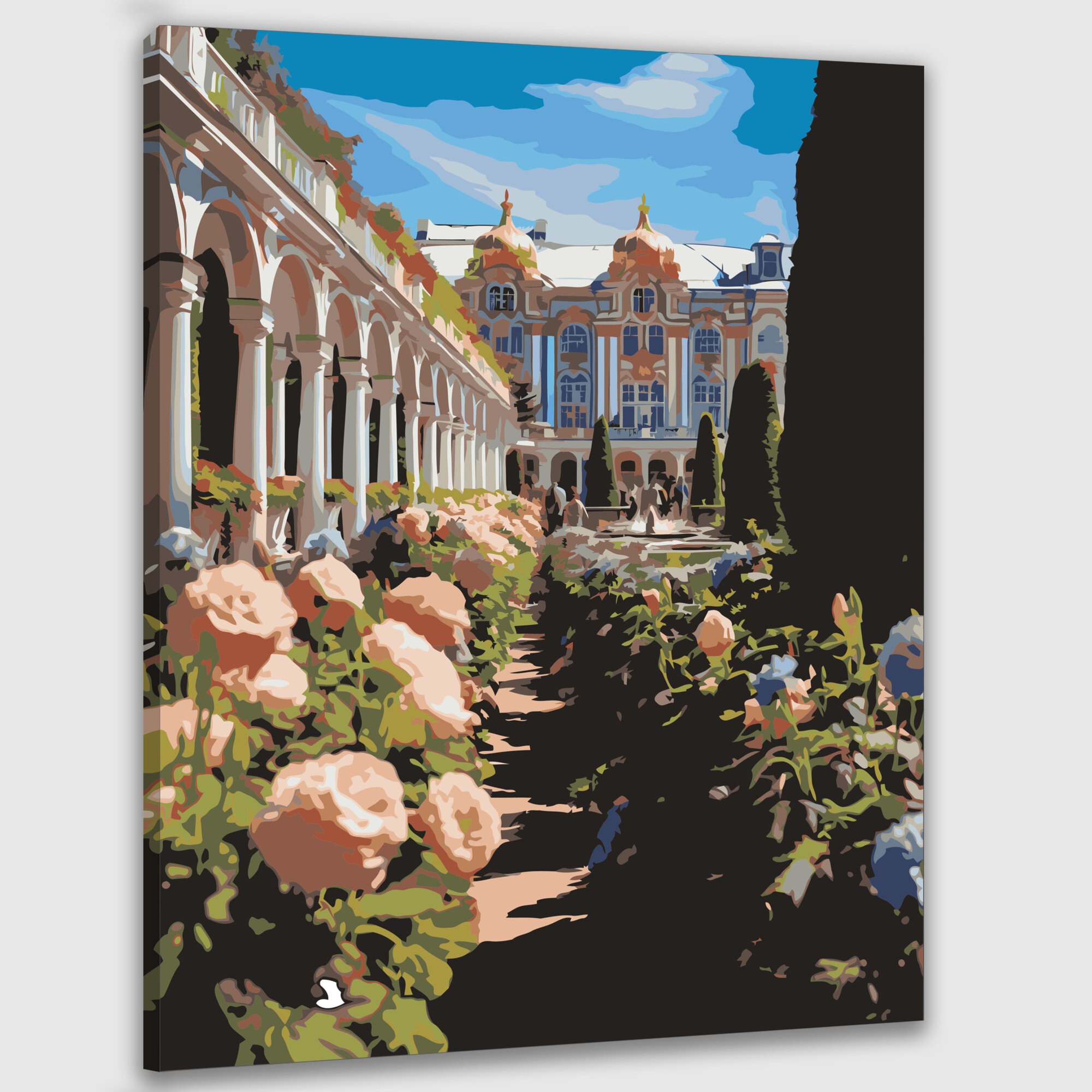 Картина по номерам 40x50 см, дворец, сады, Петергоф, Санкт-Петербург, золотые статуи, архитектура, роскошь, масштаб, f