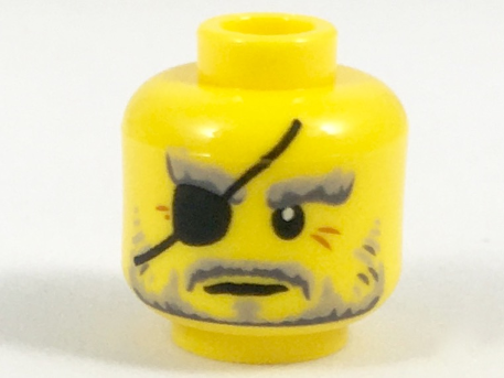 Minifigure, Head Gray Eyebrows and Beard, Black Eye Patch, Dark Orange Crow's Feet Pattern, 3626pb2048 Yellow U
