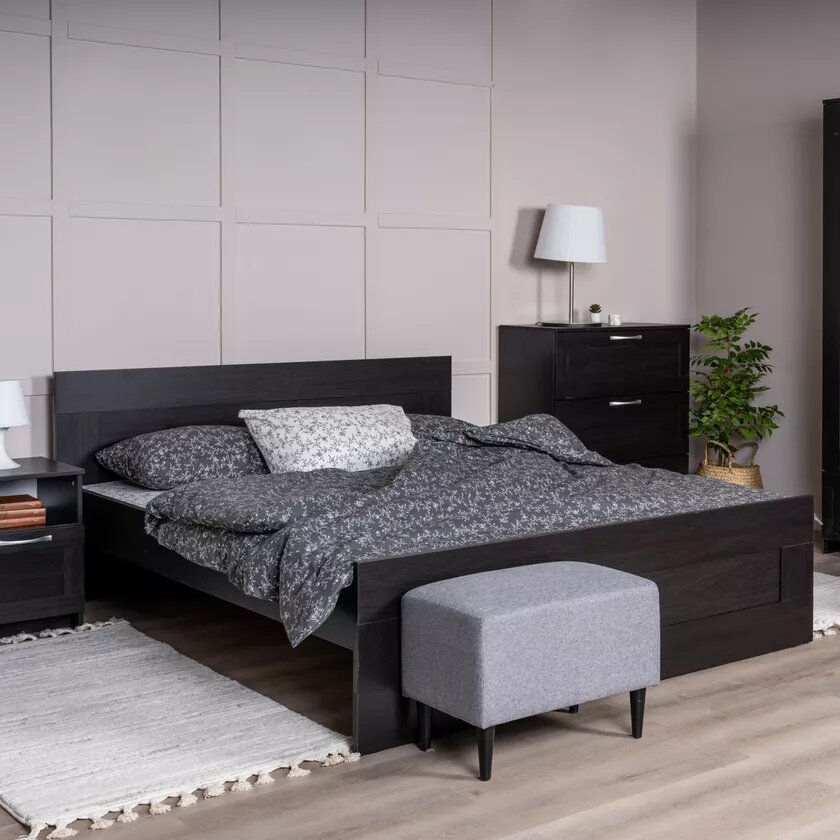 Кровать двуспальная "Сириус" черно-коричневая, дуб венге, 160 см х 200 см, с ортопедическим основанием