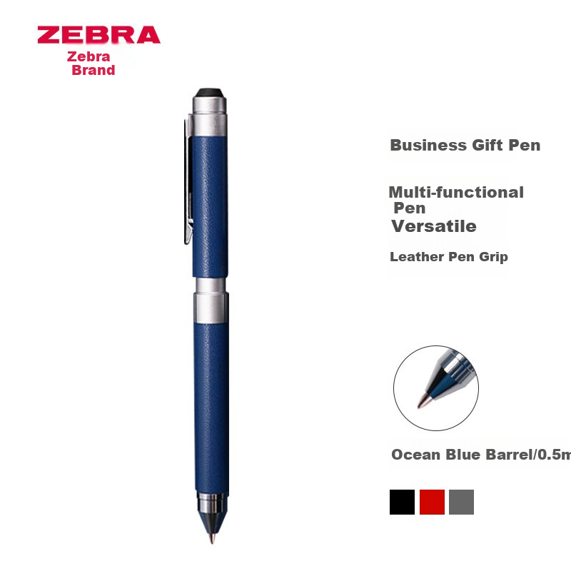 ZEBRA Shunbao Pen 3-in-1 Multi-color Signature Pen (Black Red 0.7mm Ballpoint Pen + 0.5mm Pencil) High-end Business Office Gift SBZ15 Leather Grain Navy Blue Shaft
