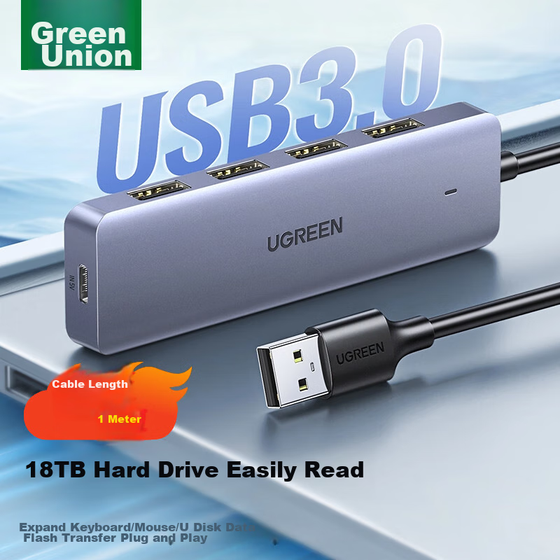 Lulian USB 3.0 Hub Expansion Dock, High-Speed 4-Port Hub, Laptop And Desktop Computer Multi-Port Adapter, Extension Cable with Power Supply Port